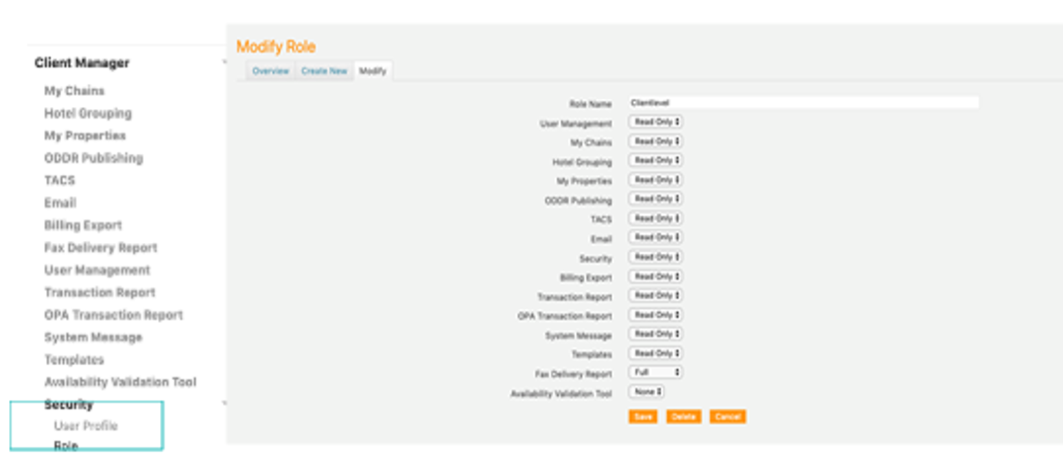 CRS-Client Level - Security Menu