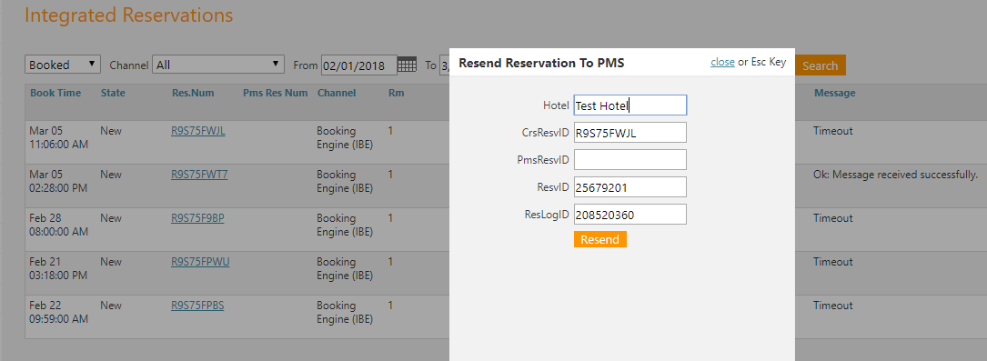 CRS-Reservation Resend to the PMS