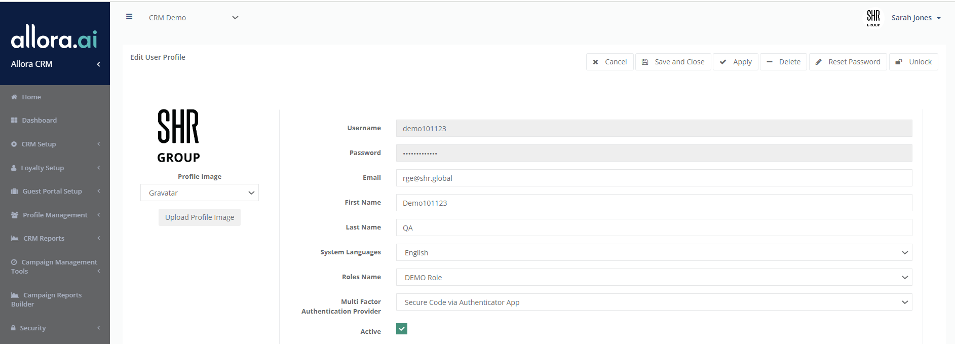 CRM-Roles and User Profile Creation