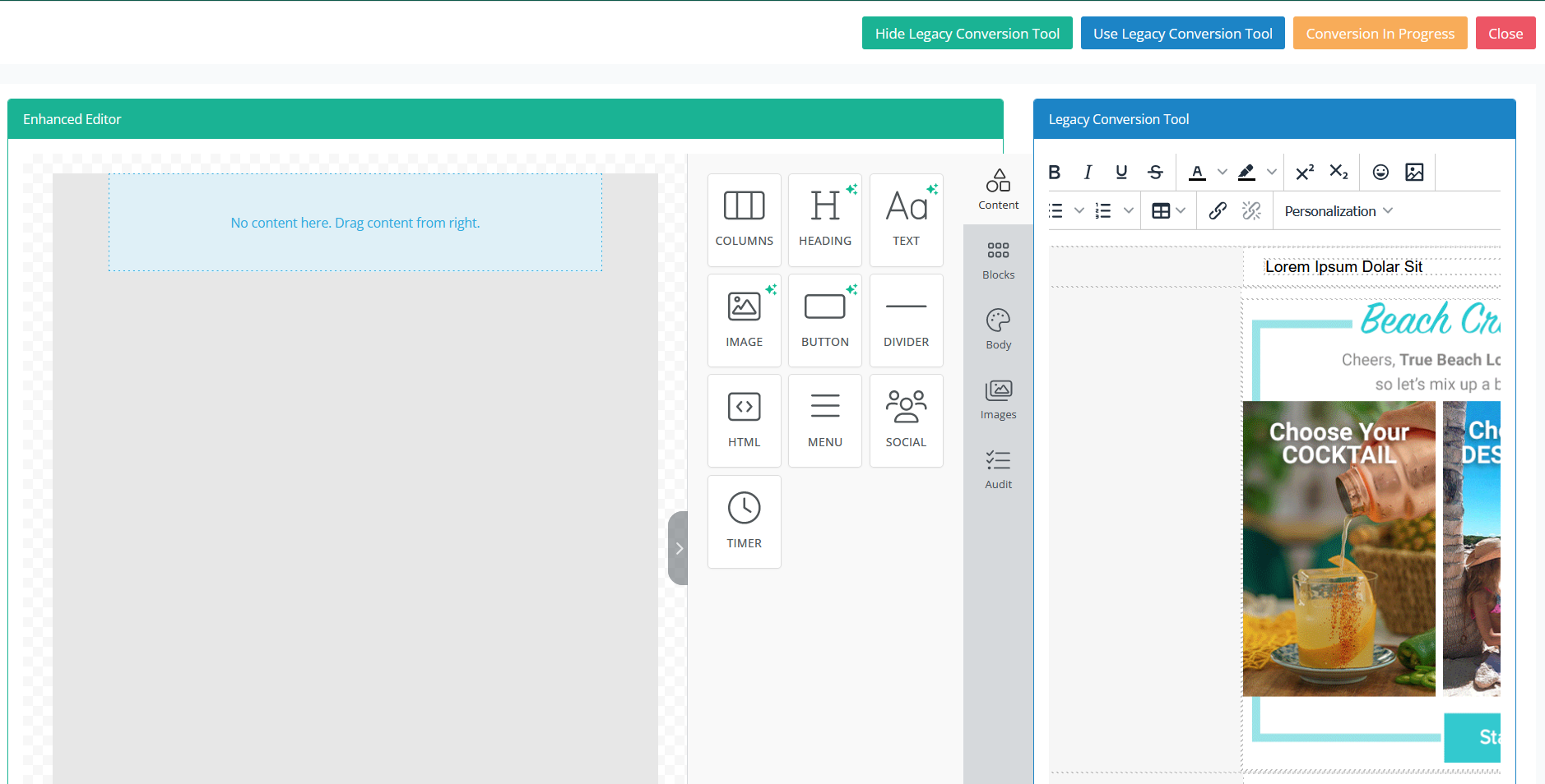 CRM-Enhanced Template Designer Conversions from Legacy Editor