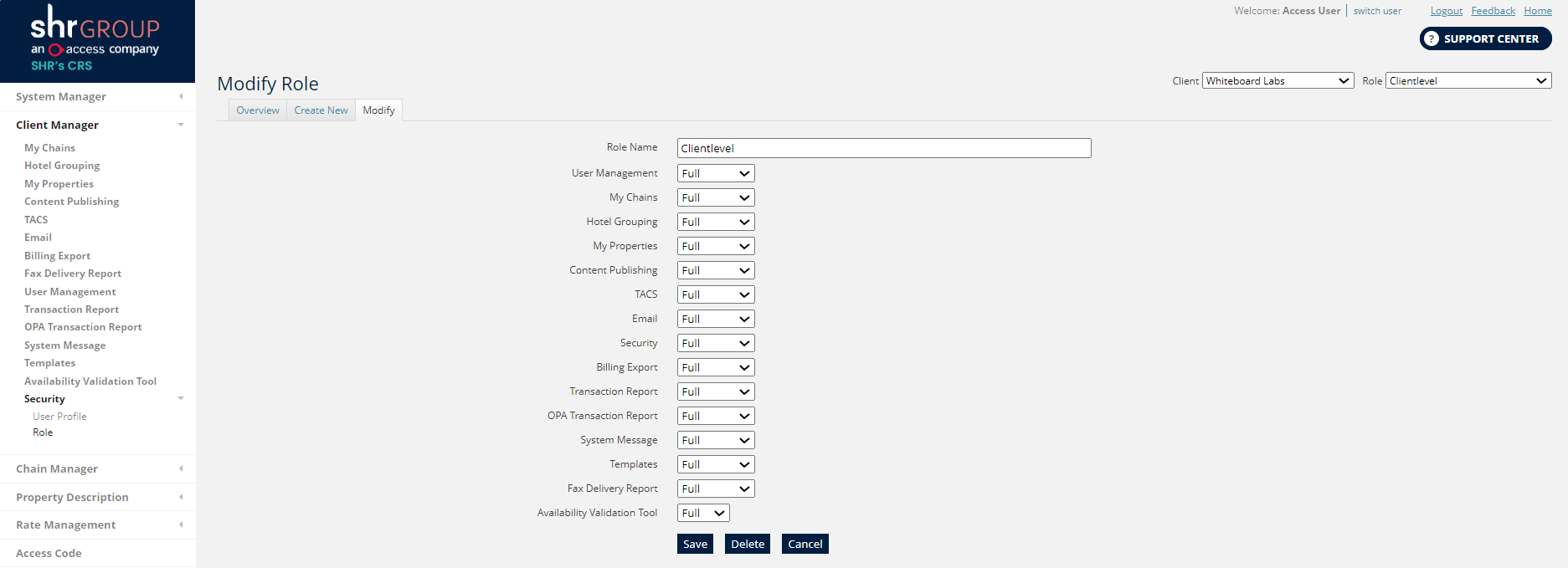 Crs Client Level Security Menu