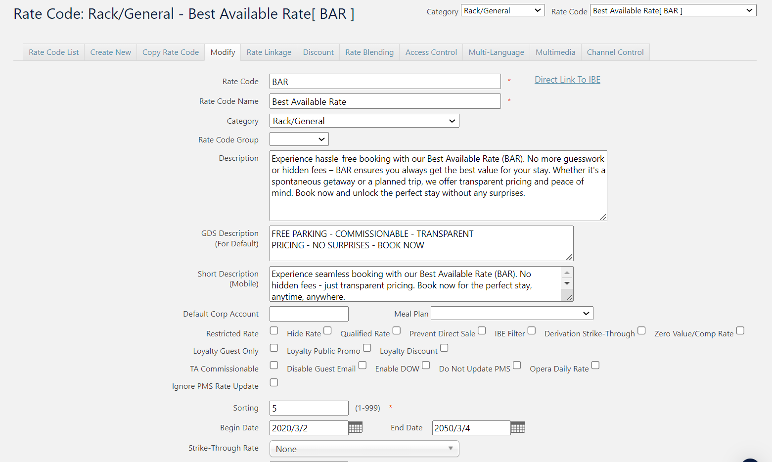 CRS-Rate Code Configuration