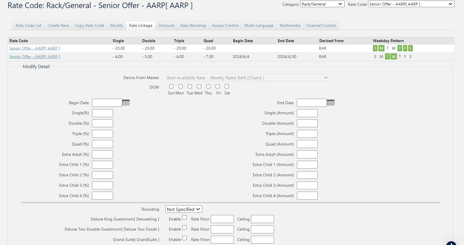 CRS-Rate Code Configuration