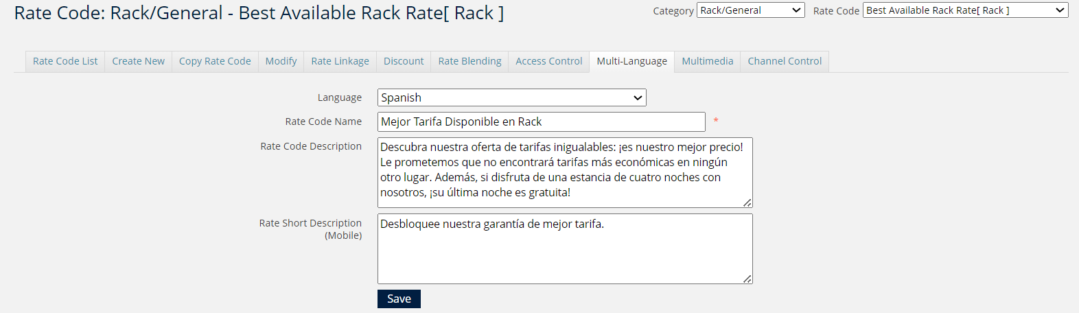 CRS-Rate Code Configuration