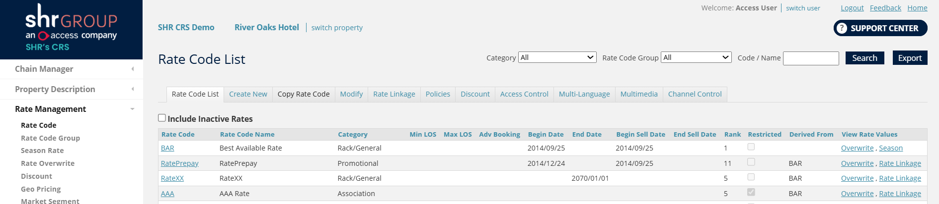 CRS-Rate Code Configuration